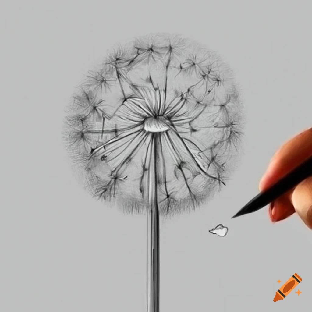 Pencil drawing of a dandelion on Craiyon