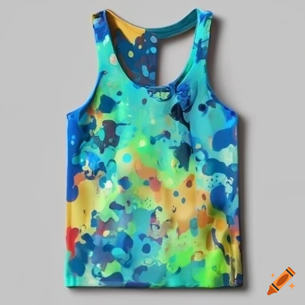 Colorful paint splash patterned kids' tank top with chest pocket on Craiyon