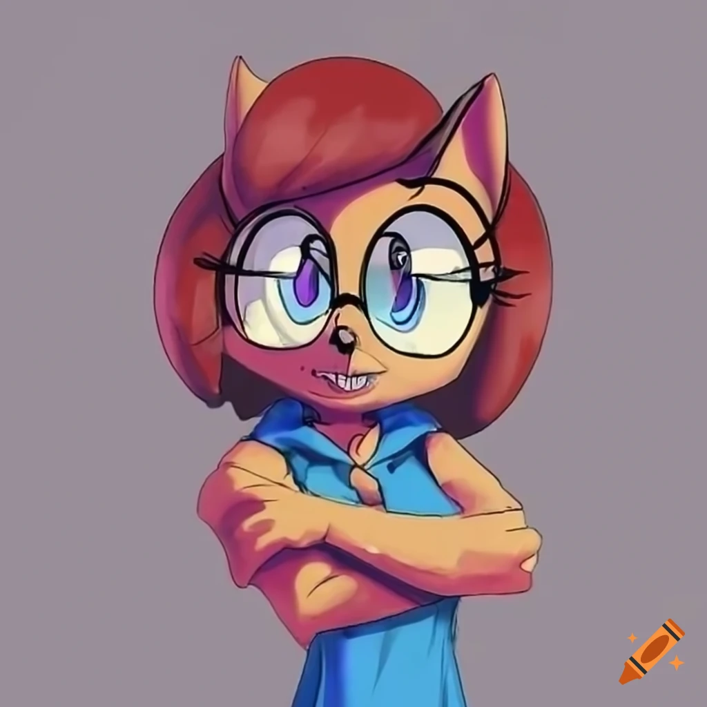 Cartoon character inspired by sally acorn with black pixie cut hair and ...