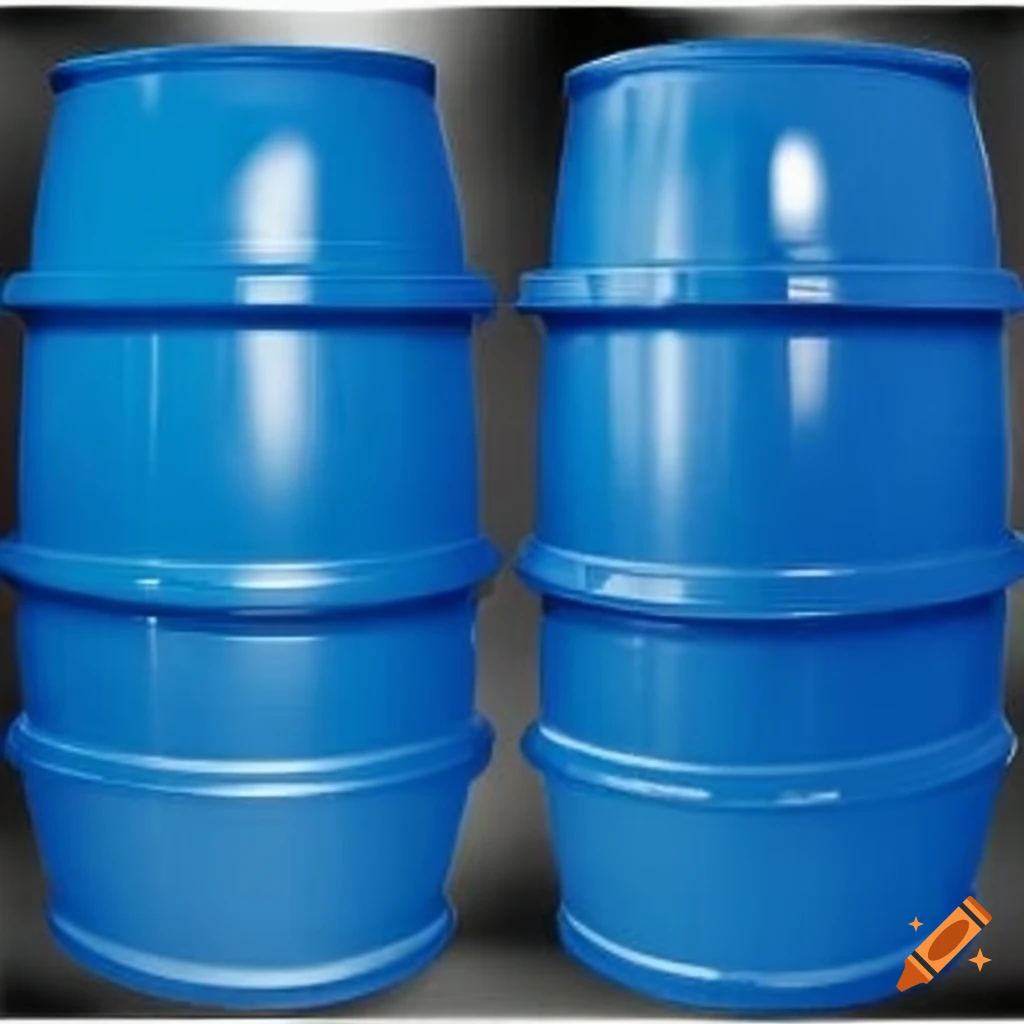 Blue plastic 55-gallon water storage barrel on Craiyon