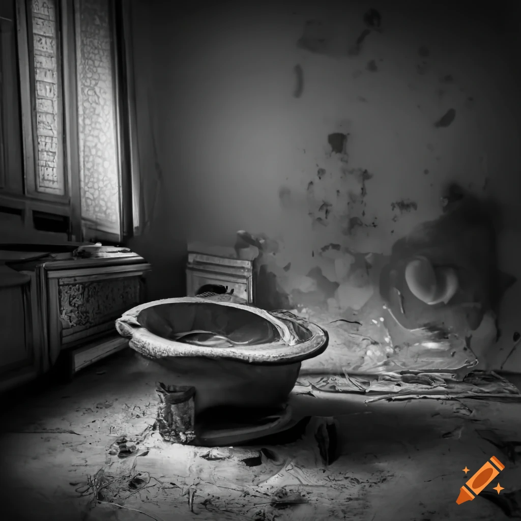 Intricate and beautiful object hidden among trash in a dirty room on ...