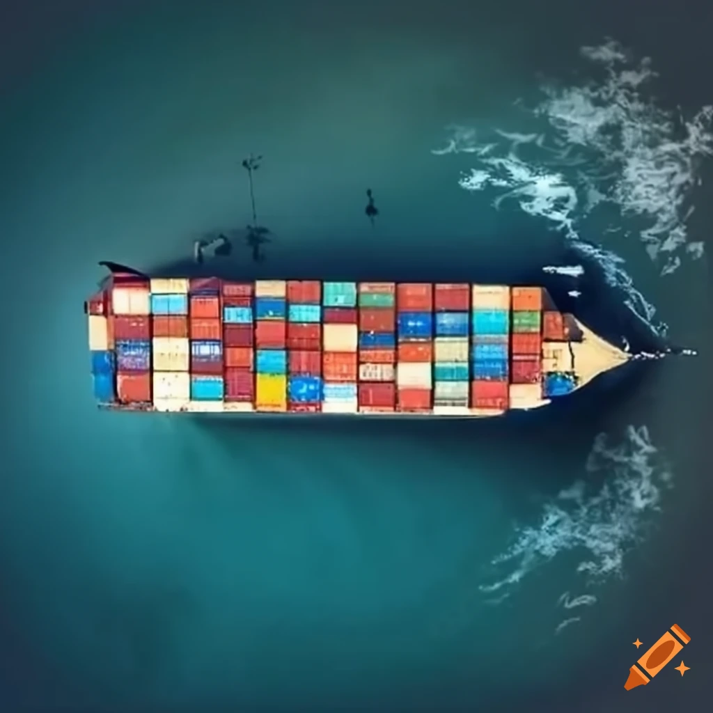 Large cargo ship from above in banksy style on Craiyon