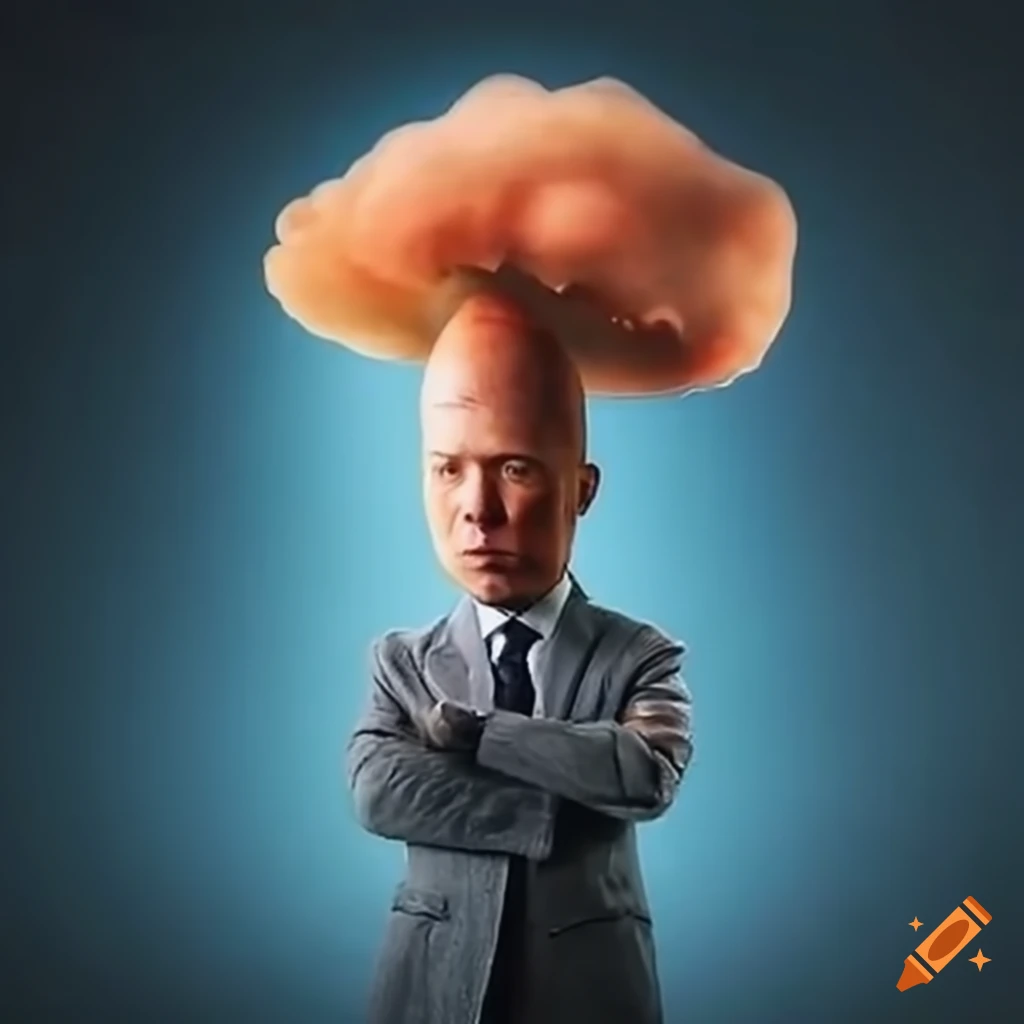 Satirical image of Peter Dutton with a mushroom cloud head on Craiyon