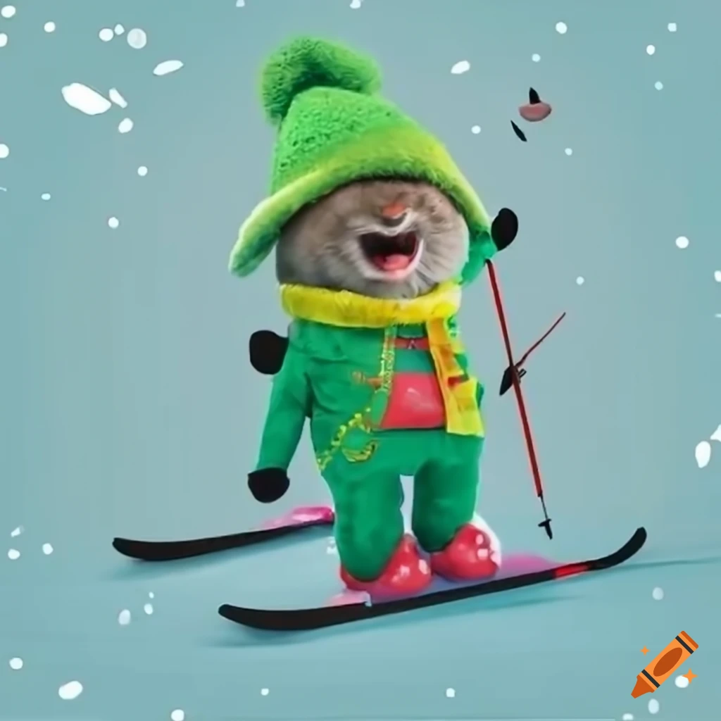 Skiing rabbits in green hats singing songs on Craiyon