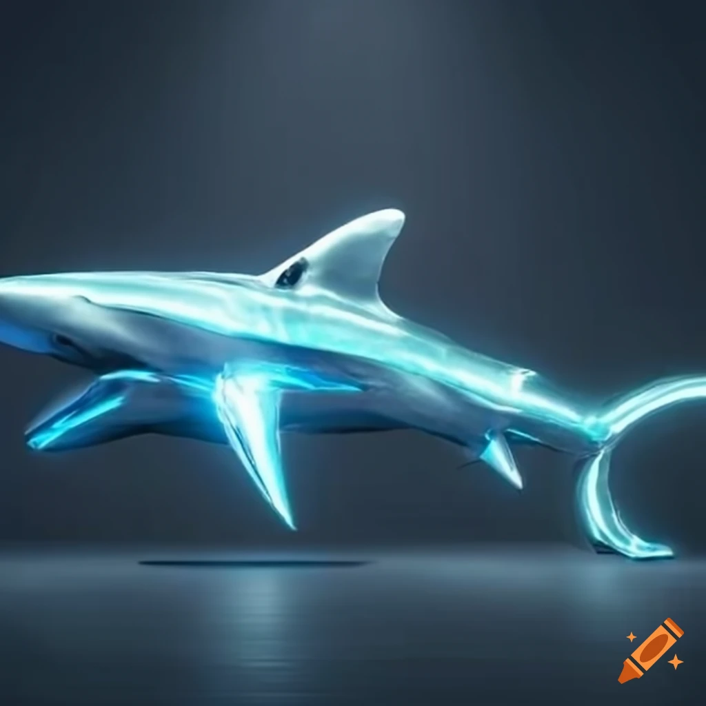 Futuristic metallic shark with glowing lights on Craiyon