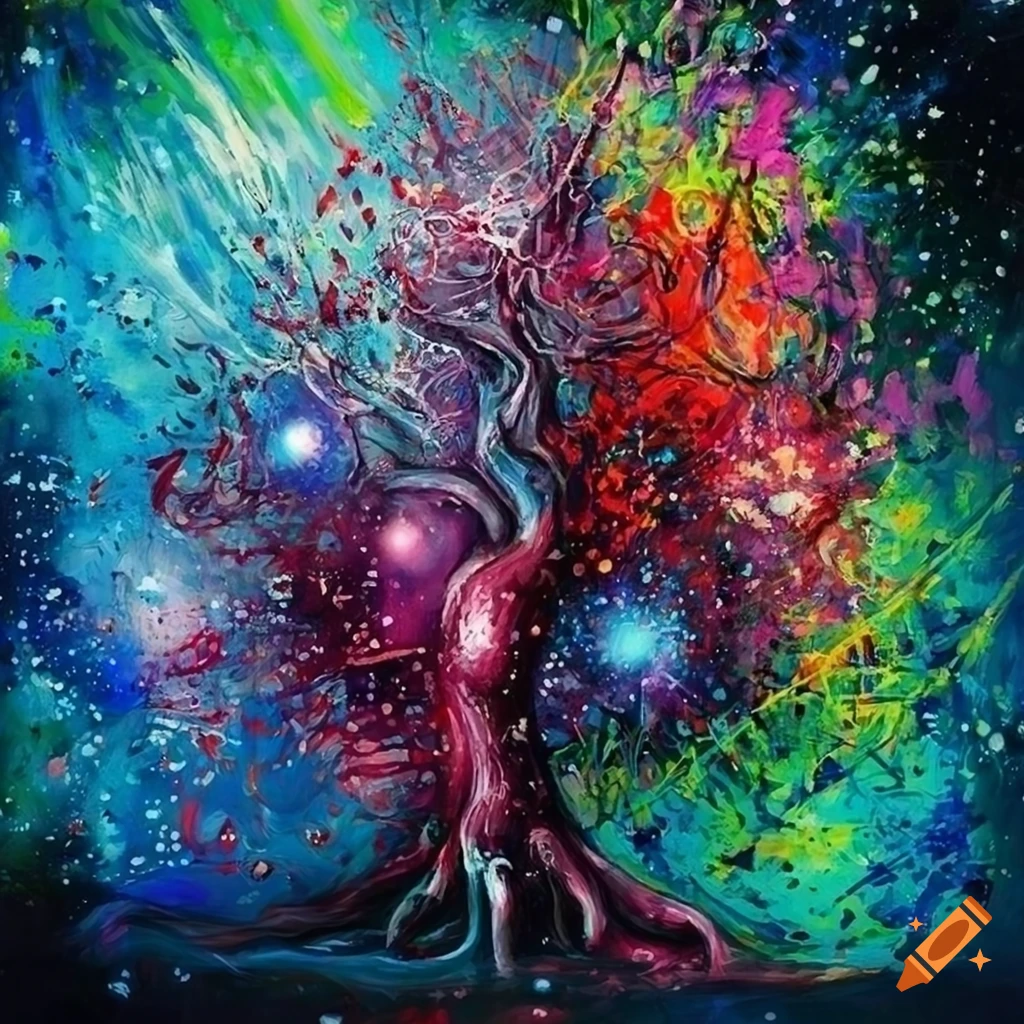 Galaxy within a tree of life artwork by various artists on Craiyon