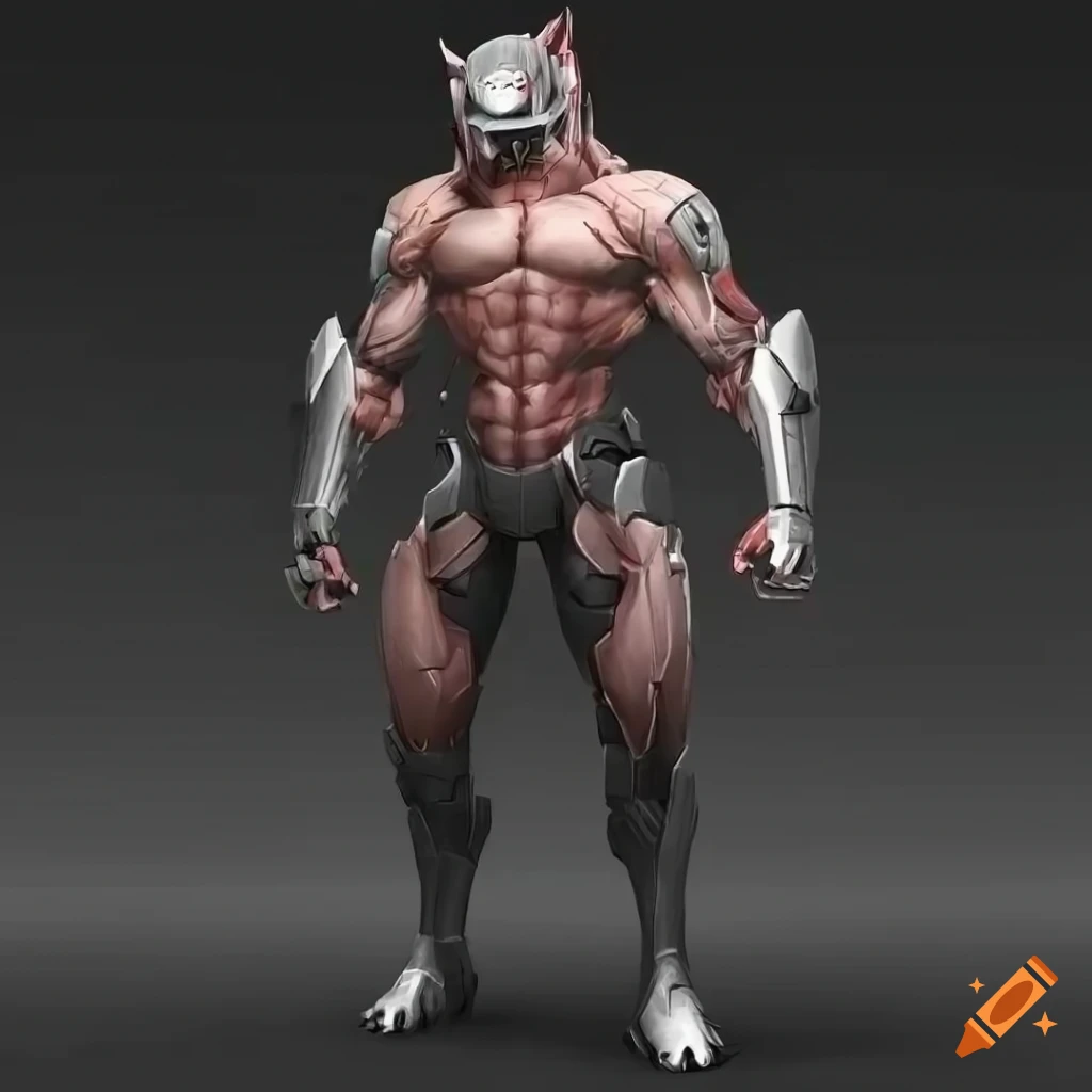 Muscular wolf humanoid in futuristic armor on Craiyon