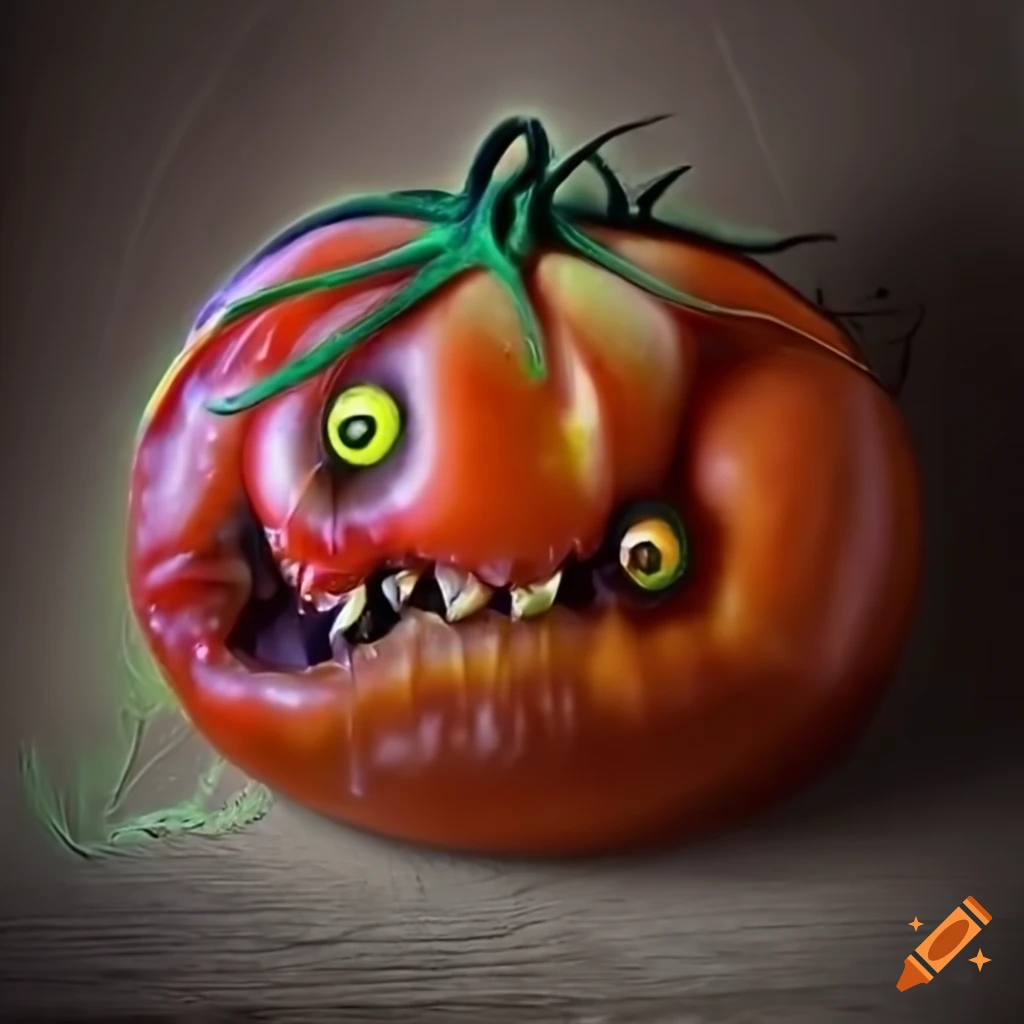 Close-up portrait of the rotten tomato fruit monster in ultra-realistic ...
