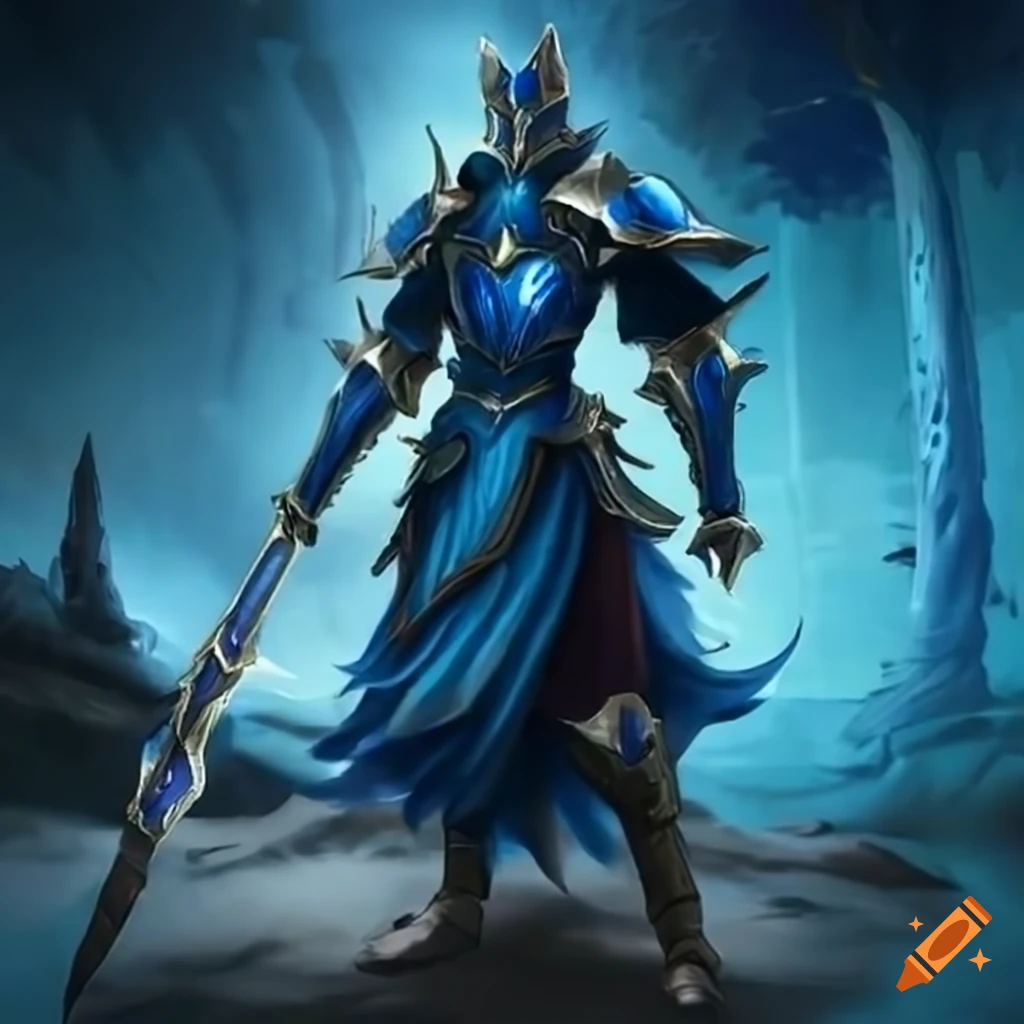 Blue wolf in armor wielding a magic sword on Craiyon