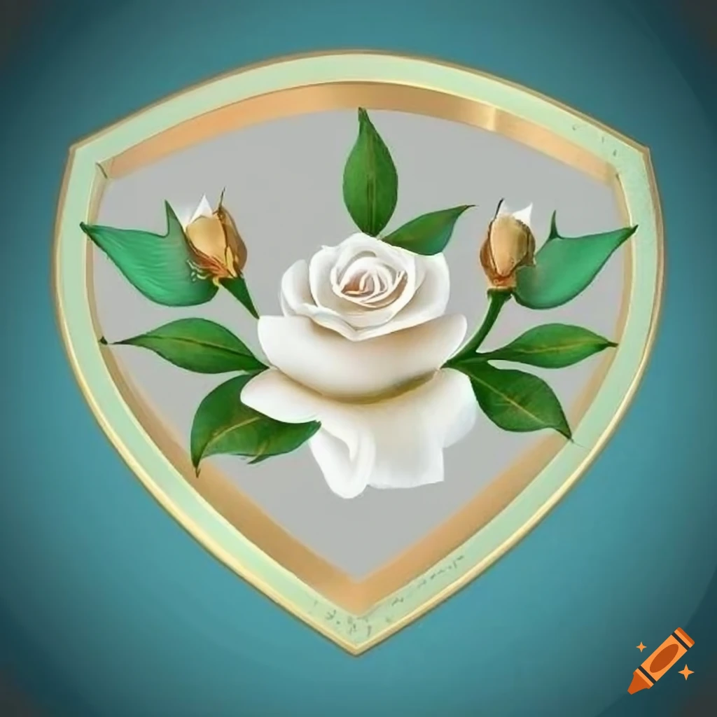 Healer family emblem with 3 white roses on a shield on Craiyon
