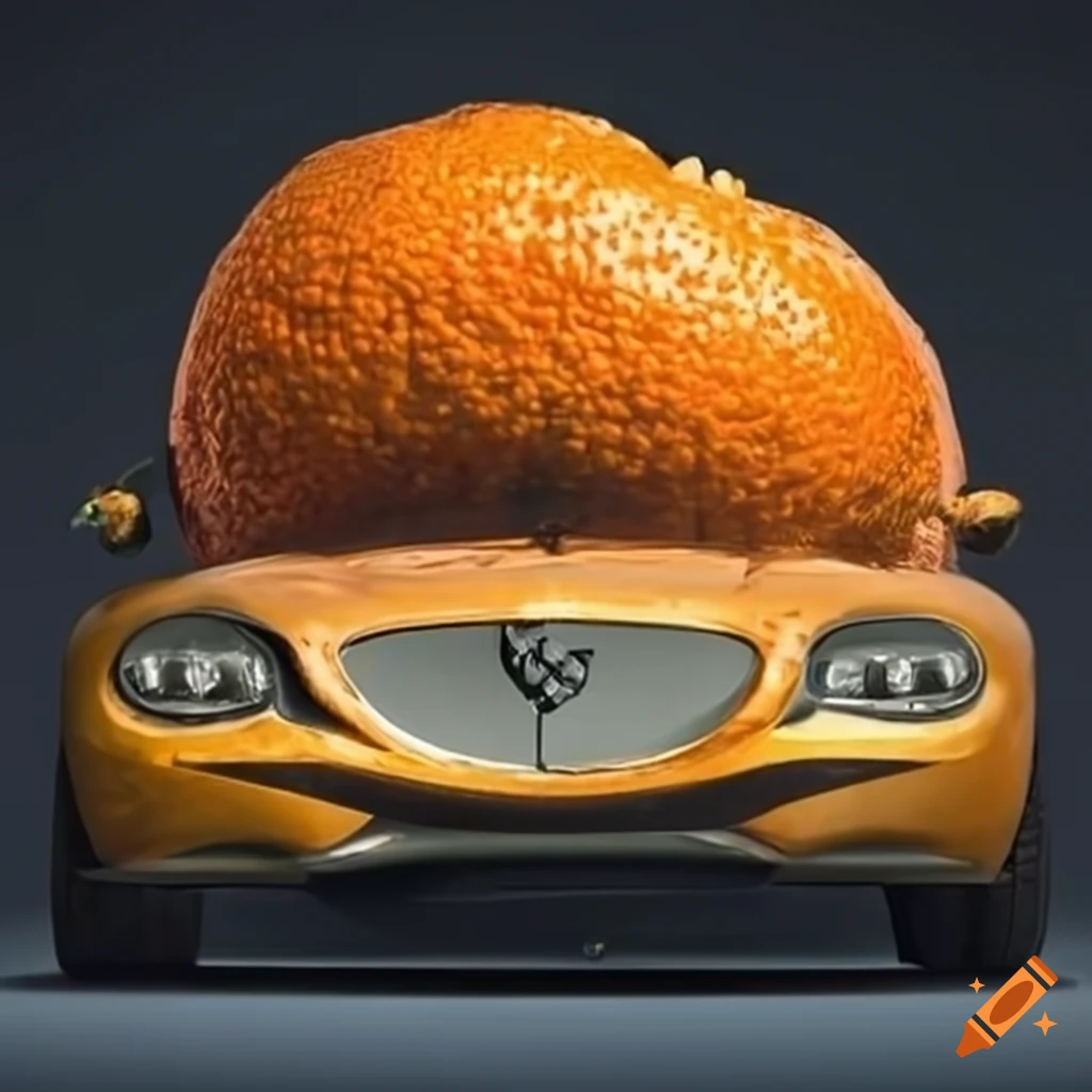 Orange car with oversized orange fruit on Craiyon