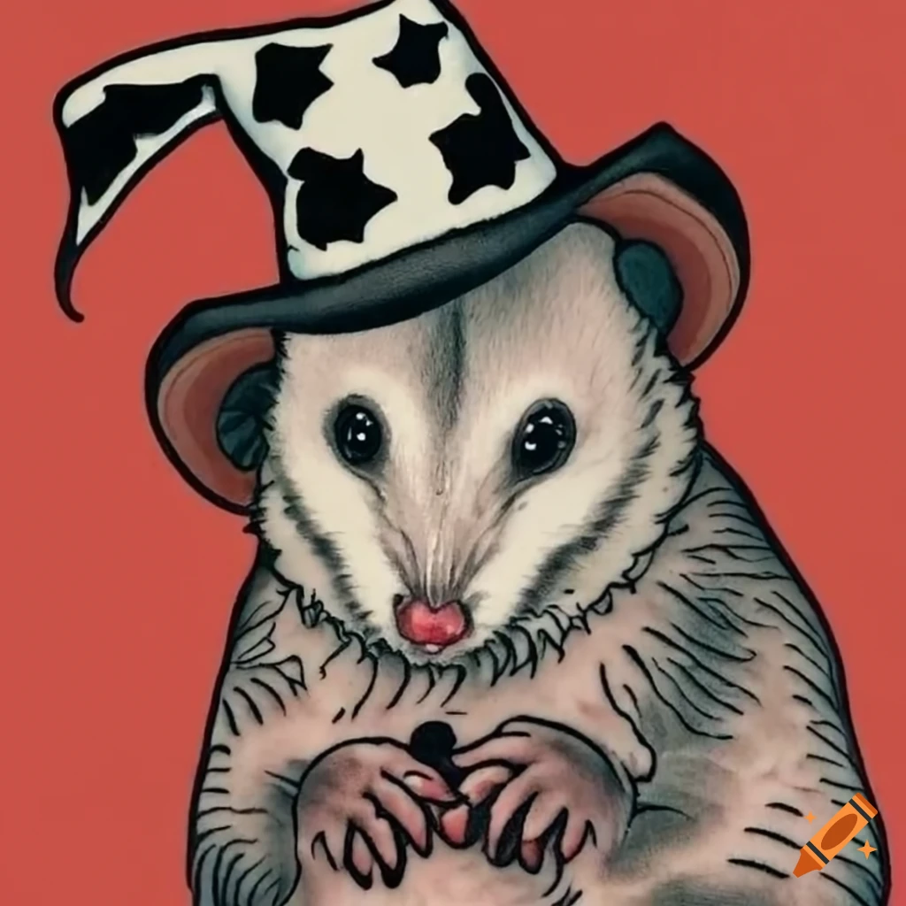 Possum with wizard hat tattoo in american traditional style on Craiyon