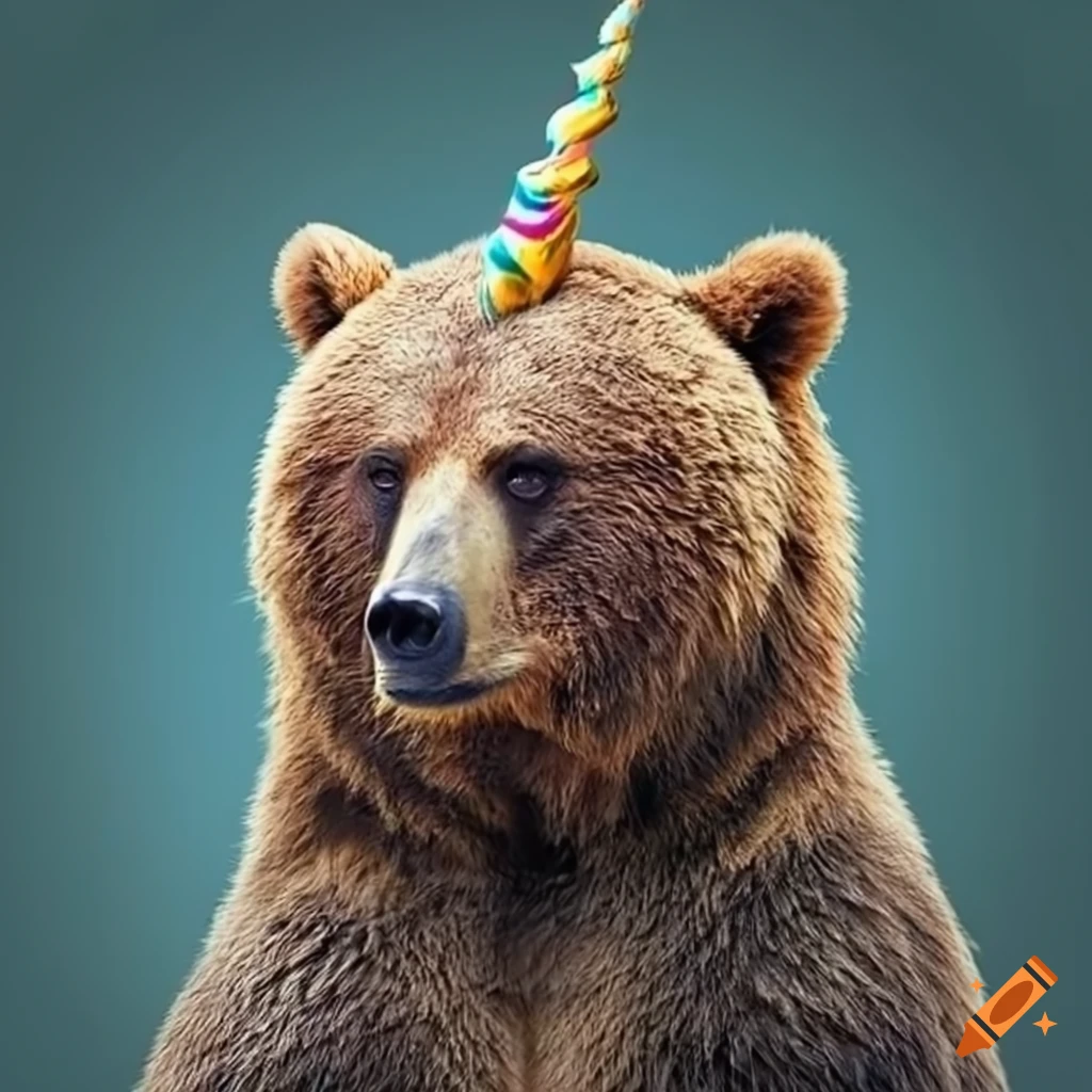 Majestic grizzly bear with a unicorn horn on Craiyon