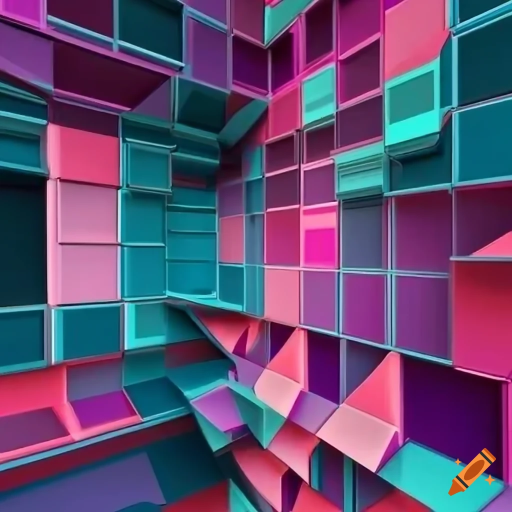 Vibrant 3D-rendered geometric tiles display on Craiyon