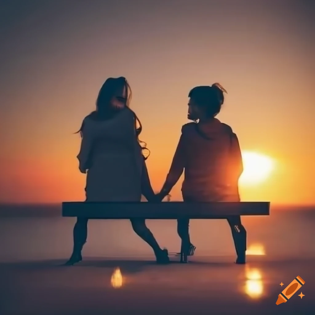 Two friends enjoying a sunset on a bench on Craiyon