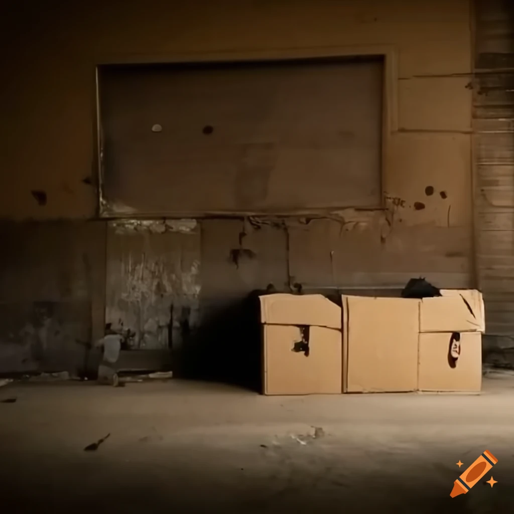 Disheveled lot with dumpster, boxes, and palettes on Craiyon