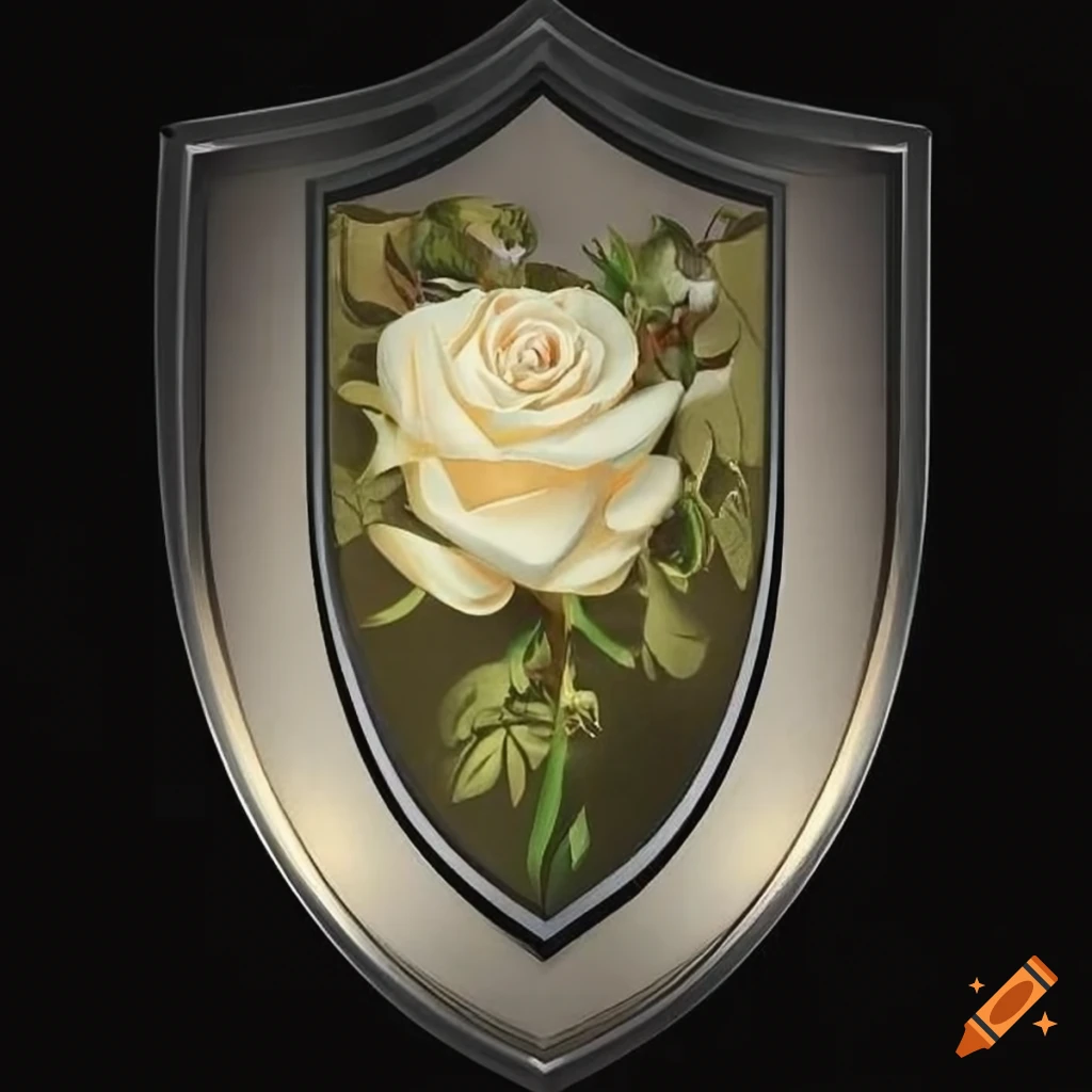 Emblem of white roses on a shield on Craiyon