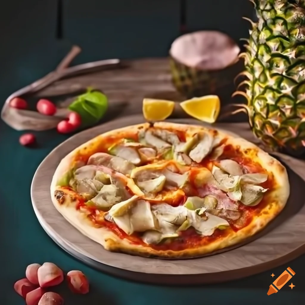 Pizza with ham and pineapple toppings on Craiyon
