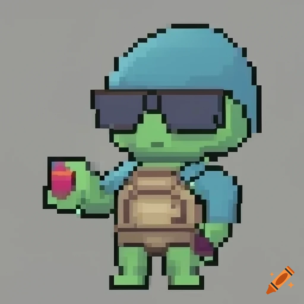 Pixel art turtle in sunglasses and hoodie on Craiyon