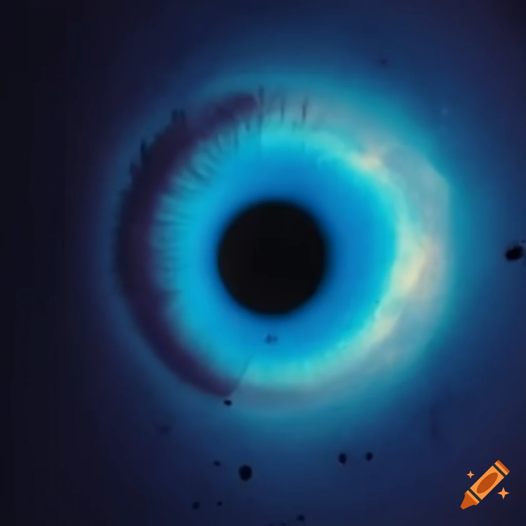 Close up of a blue eye in space with an entropy theme on Craiyon