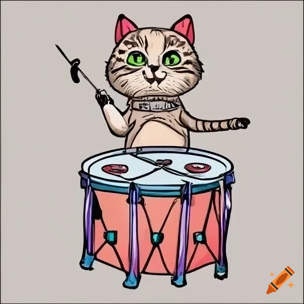 Cats playing the drums coloring page on Craiyon