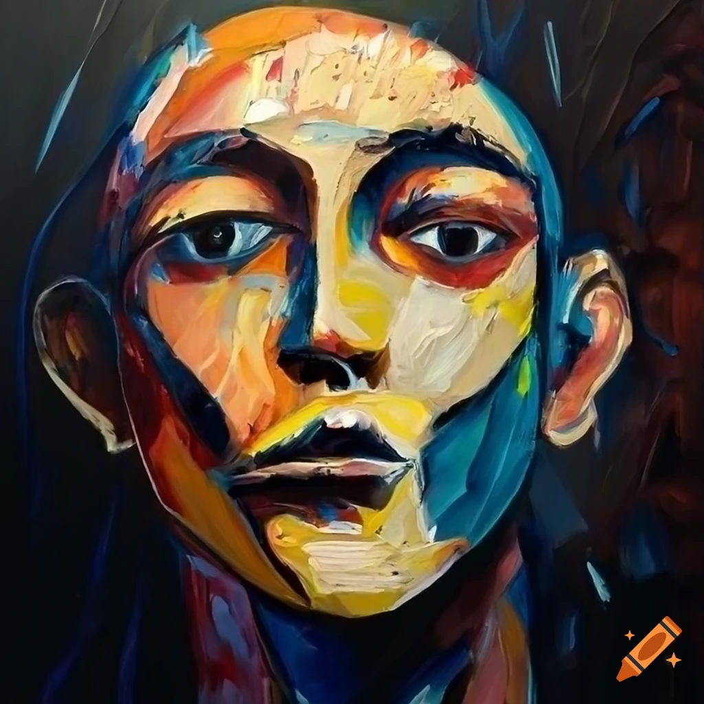 Abstract knife painting of a male face in unique style on Craiyon