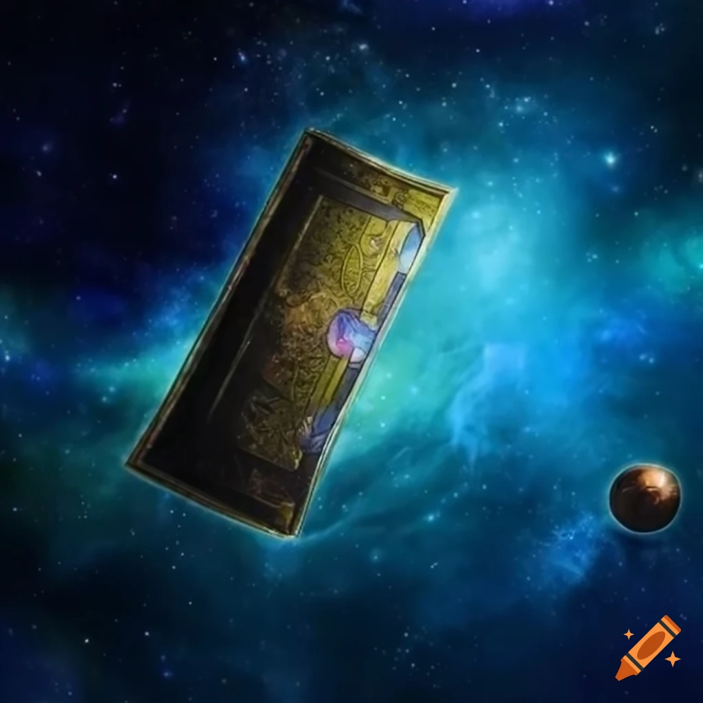Yugioh art card with a golden ticket in space on Craiyon