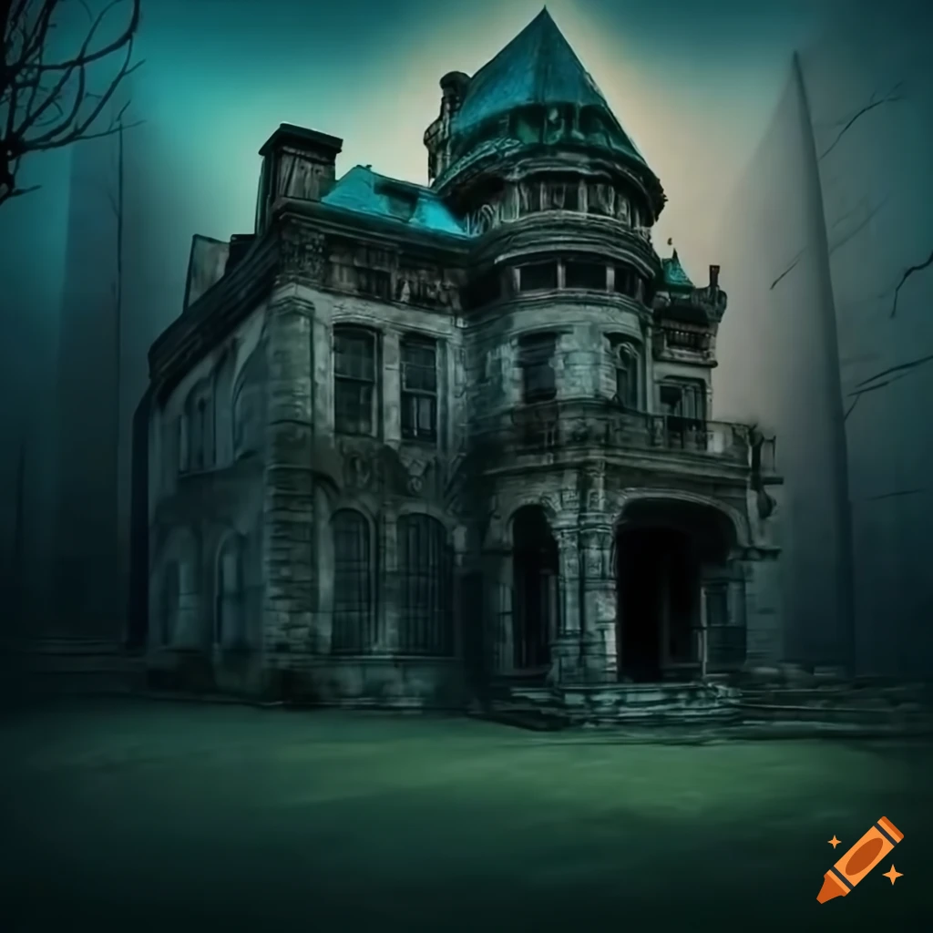 Front view of a huge creepy old mansion on Craiyon