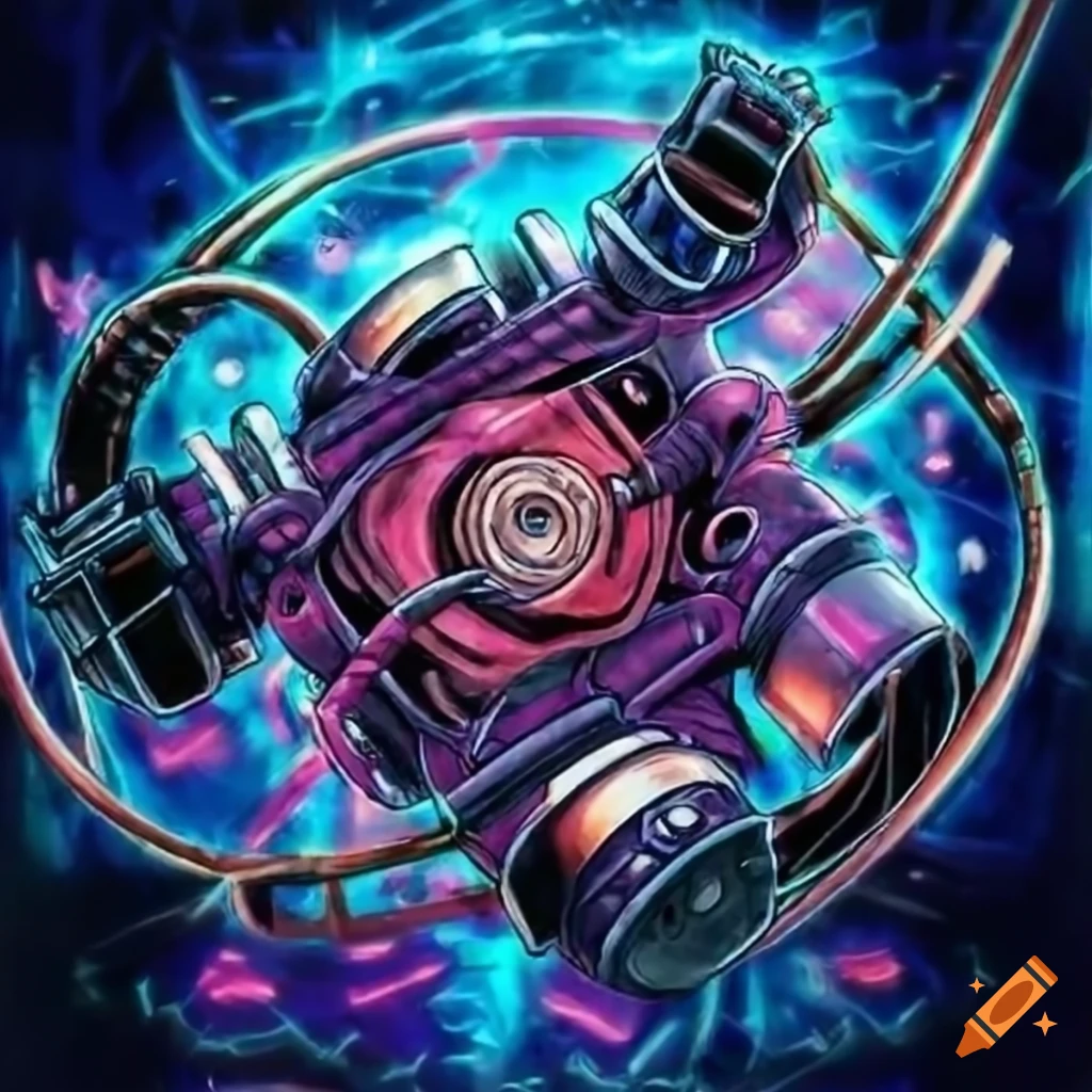 YUGIOH art card featuring a motor with numerous cables on Craiyon