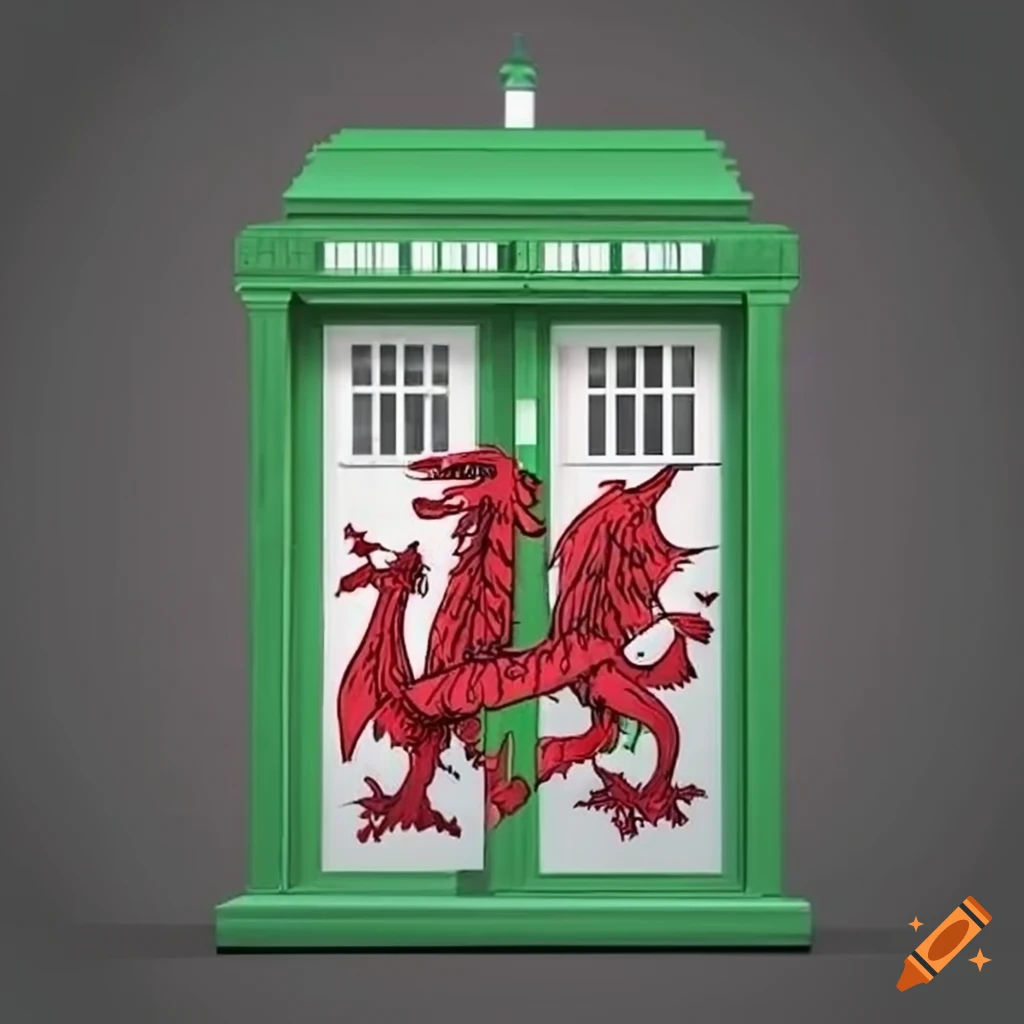 Red, white, and green tardis inspired by the welsh flag on Craiyon