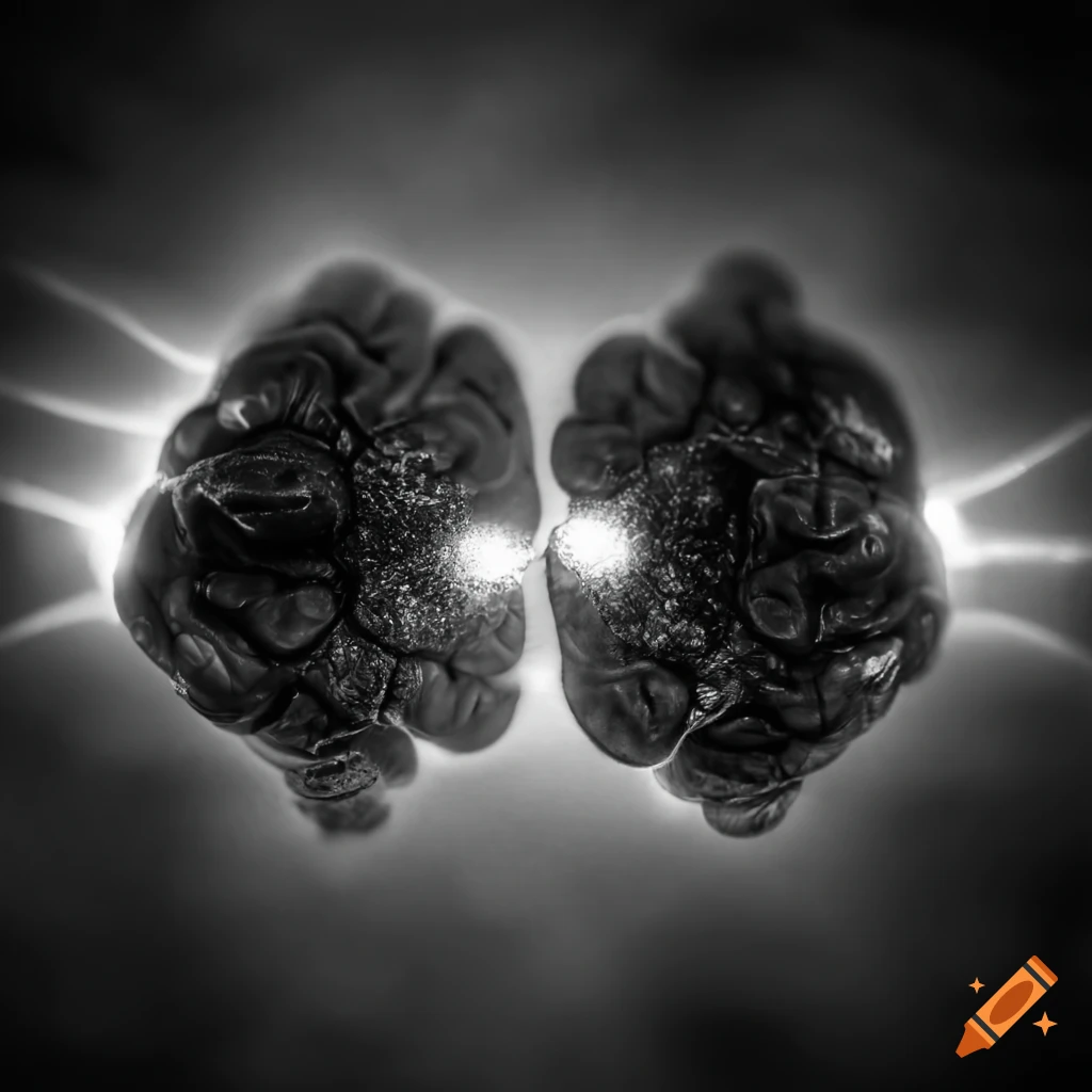 Hands gripping black glittery brain creating a face impression, high ...