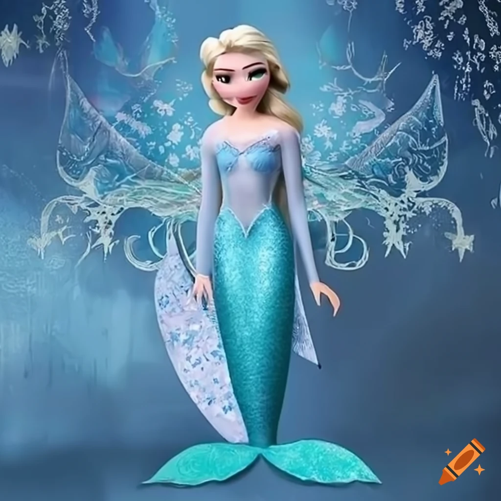 Elsa from frozen as a mermaid in a front view on Craiyon