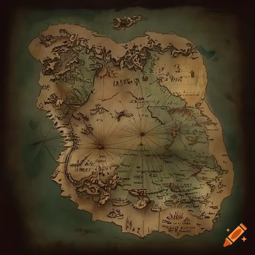 Beautiful old fantasy world map on Craiyon