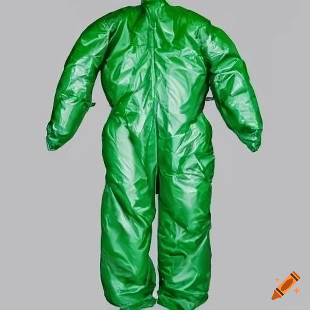 Green hazmat suit front view on white background on Craiyon