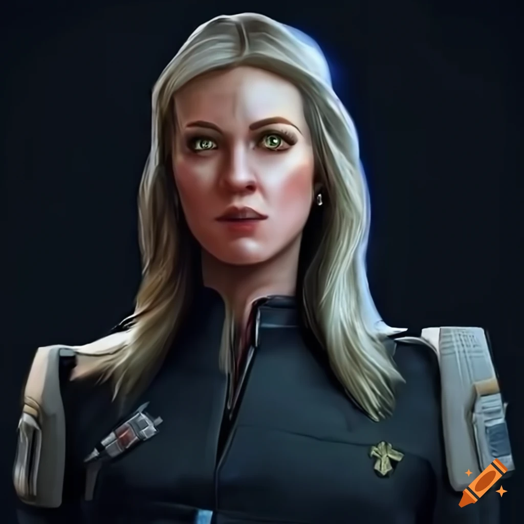 Photo realistic depiction of a female starship captain on Craiyon