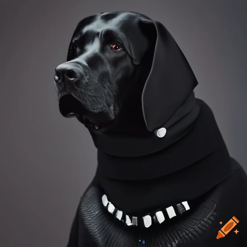 Black labrador in darth vader costume in a star wars setting on Craiyon