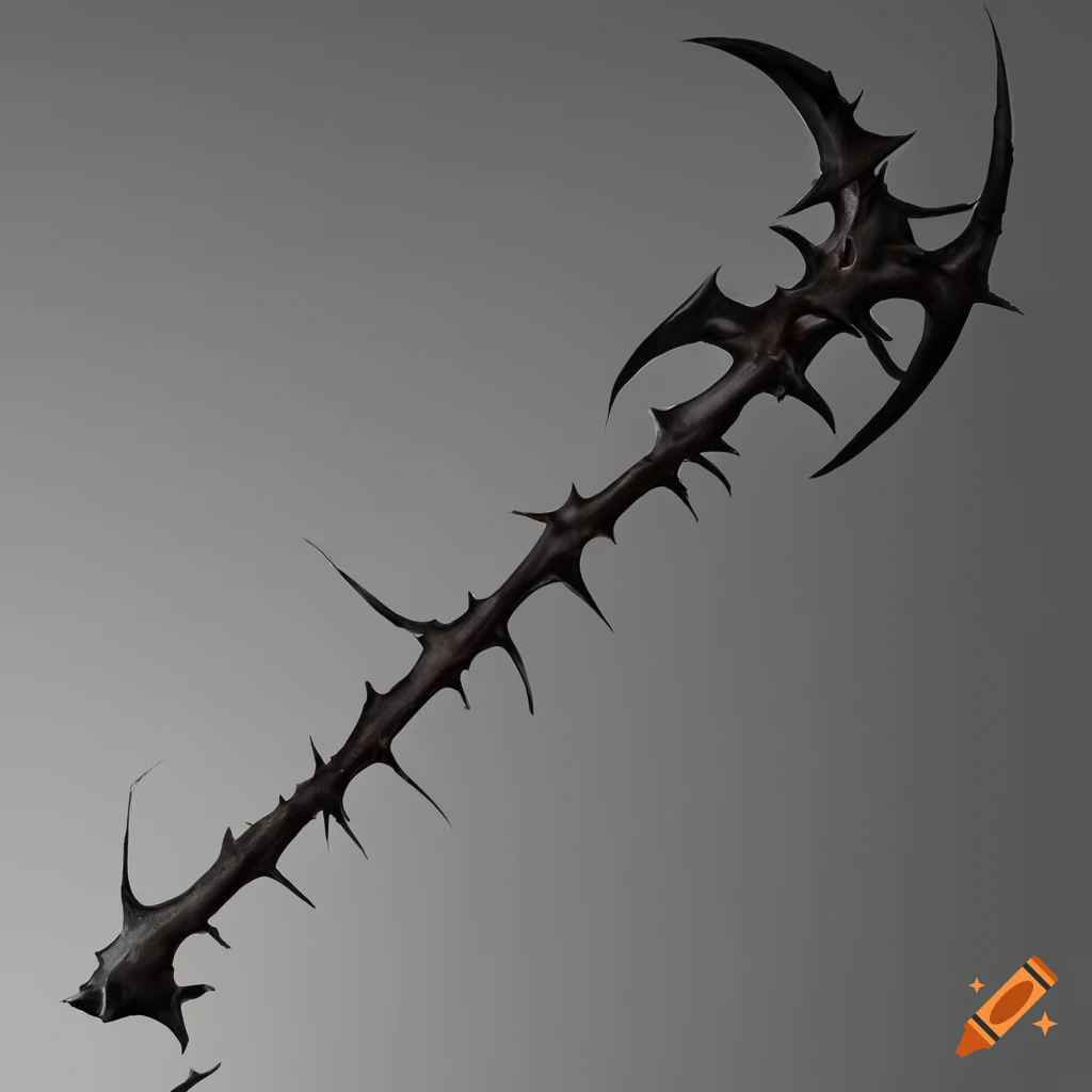 Halberd with black thorned vines on the handle on Craiyon