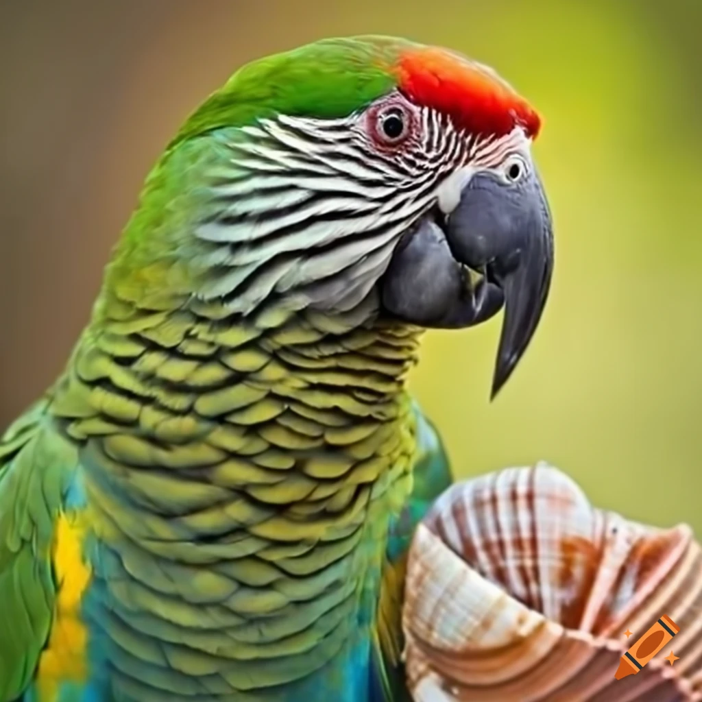 Female parrot with a seashell on Craiyon