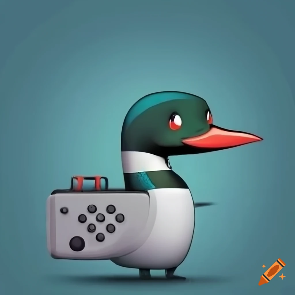 Cartoon loon among nintendo switch game boxes on Craiyon