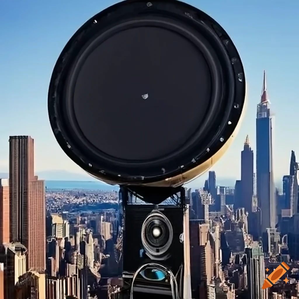 Enormous round speaker in new york city on Craiyon