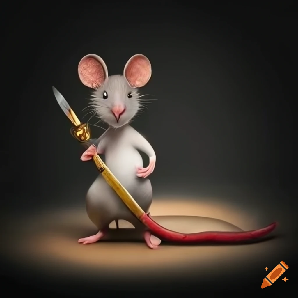 Mouse warrior with sword confronting a snake on Craiyon