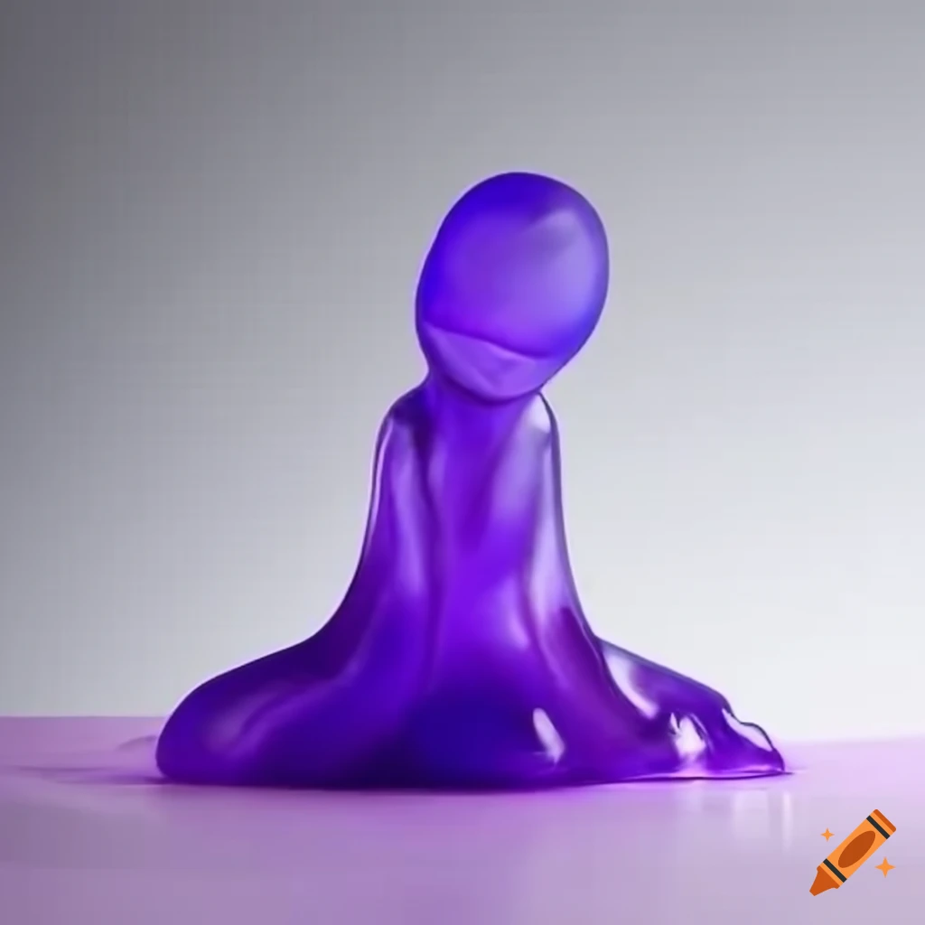 Purple translucent slime figure melting on Craiyon