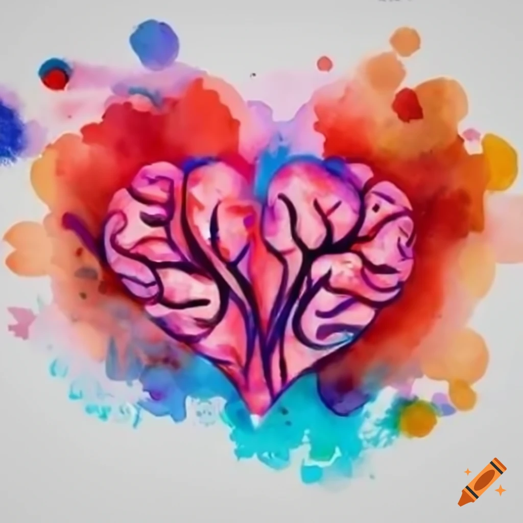 Heart and brain embracing with love in abstract art on white background ...