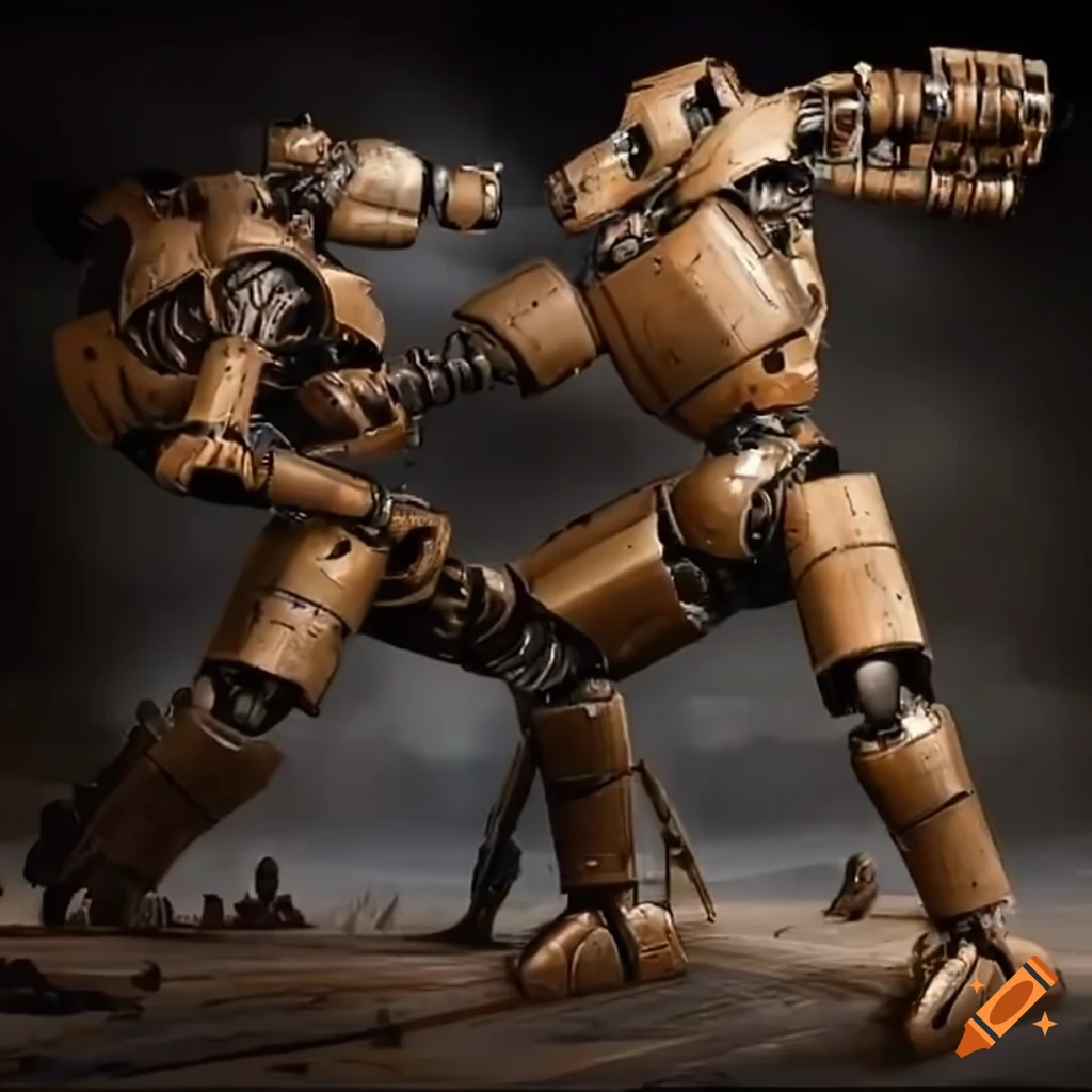 Giant robots engaged in combat in a realistic scene on Craiyon