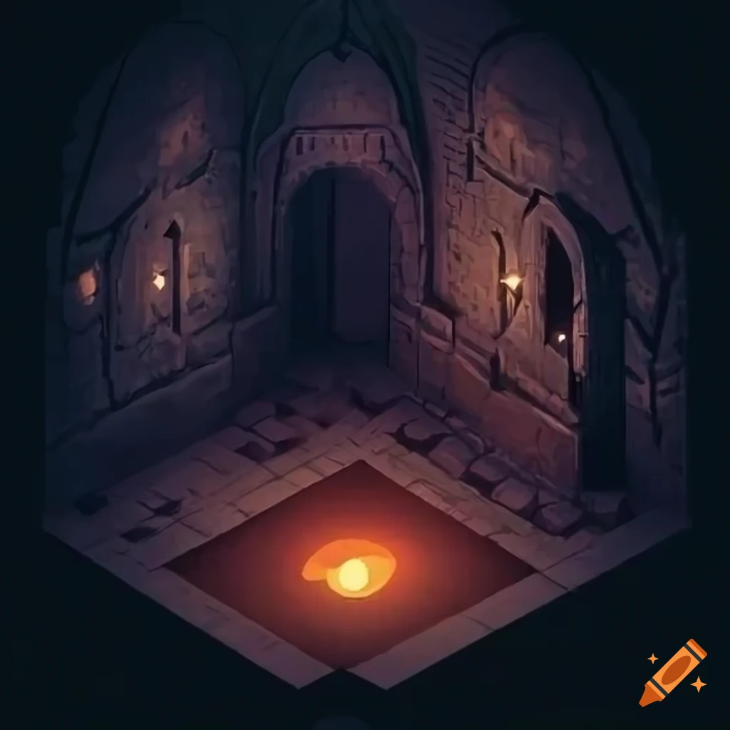Isometric dark gothic battleground in a dungeon on Craiyon