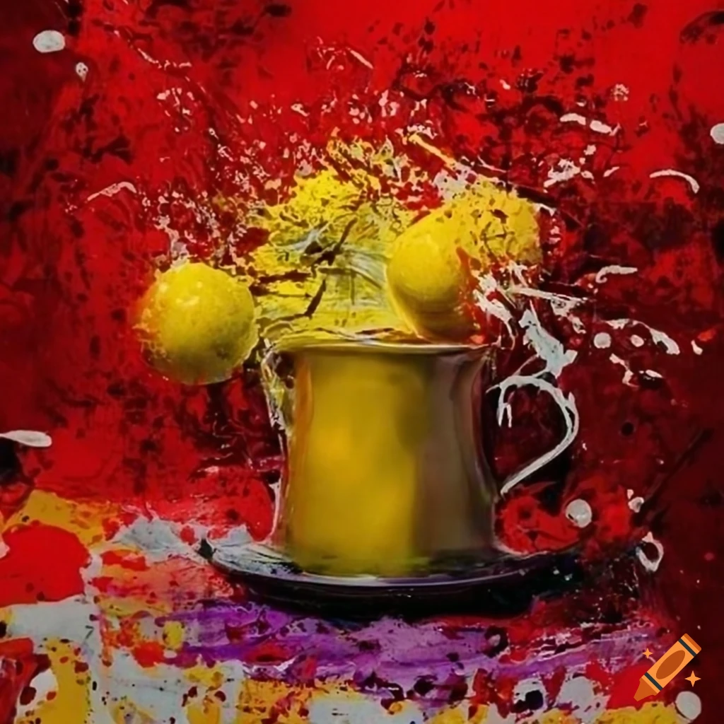 Captivating abstract splatter painting in silver, white, red, lilac ...