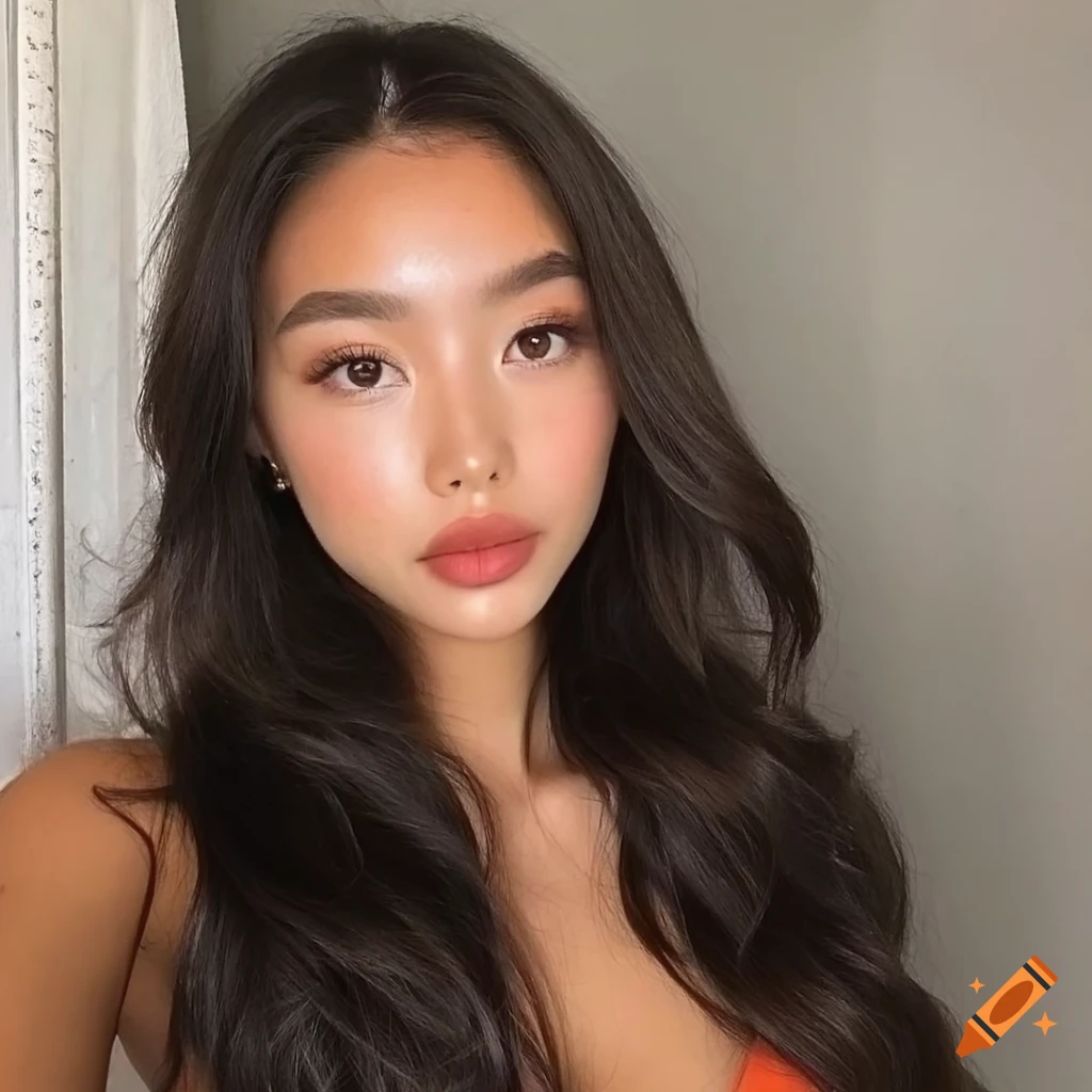 Selfie of a woman with natural skin and slim fit body, resembling Lexie ...