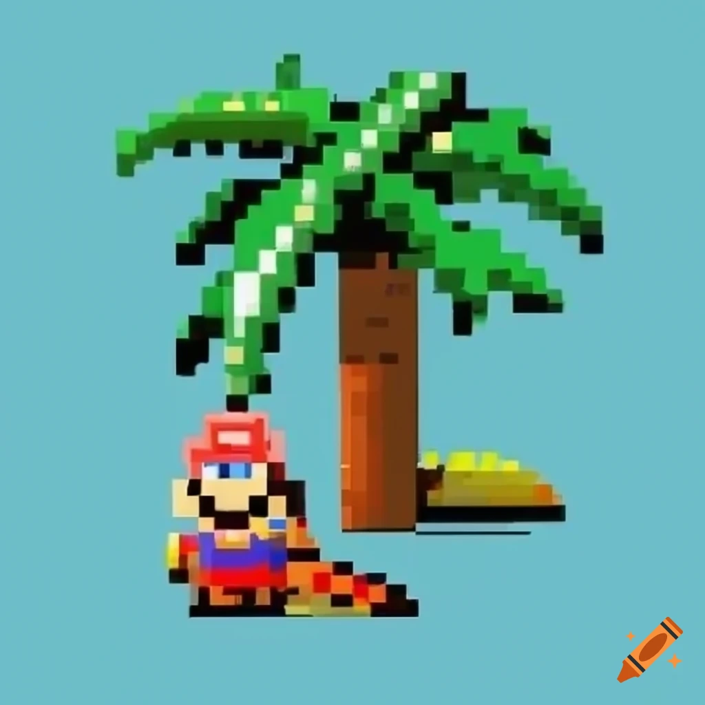 8-bit pixel art of mario with a palm tree on Craiyon