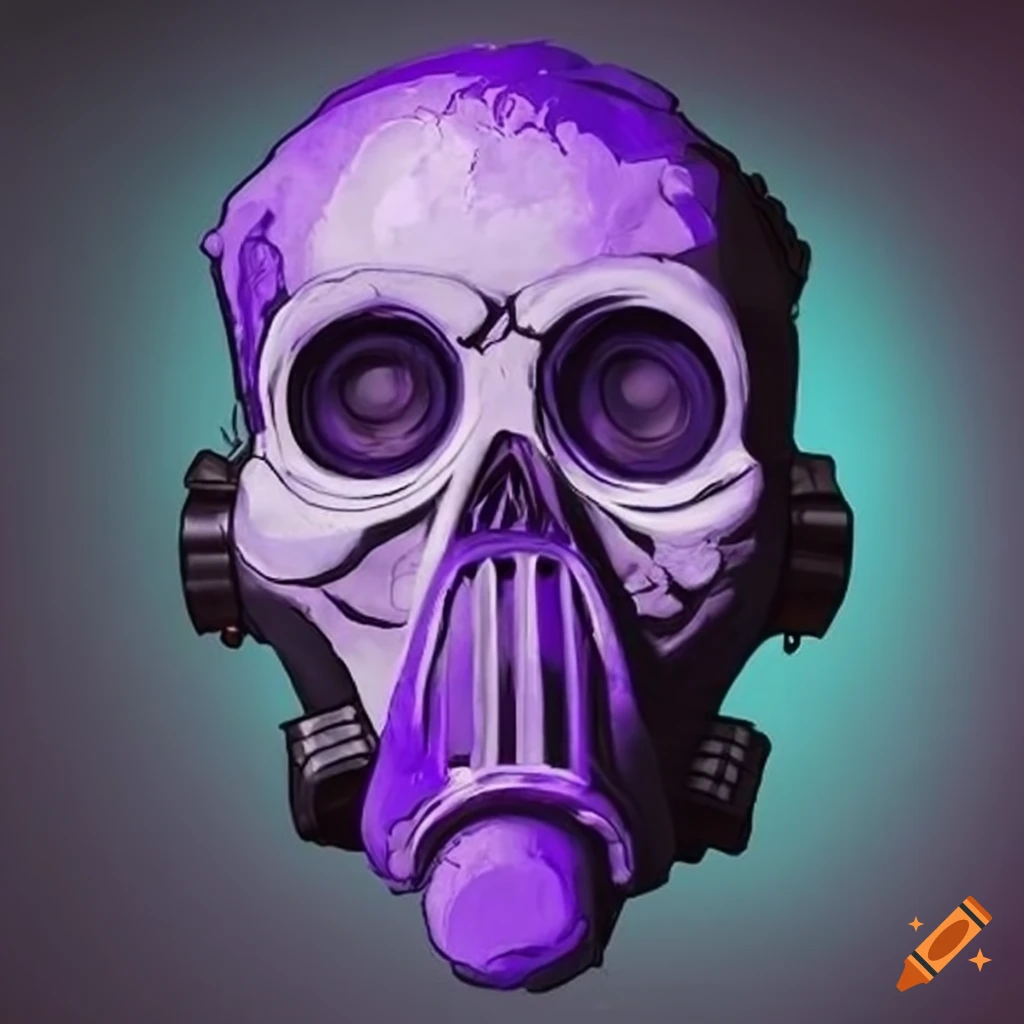 Skeleton with a gas mask in a purple gas environment on Craiyon