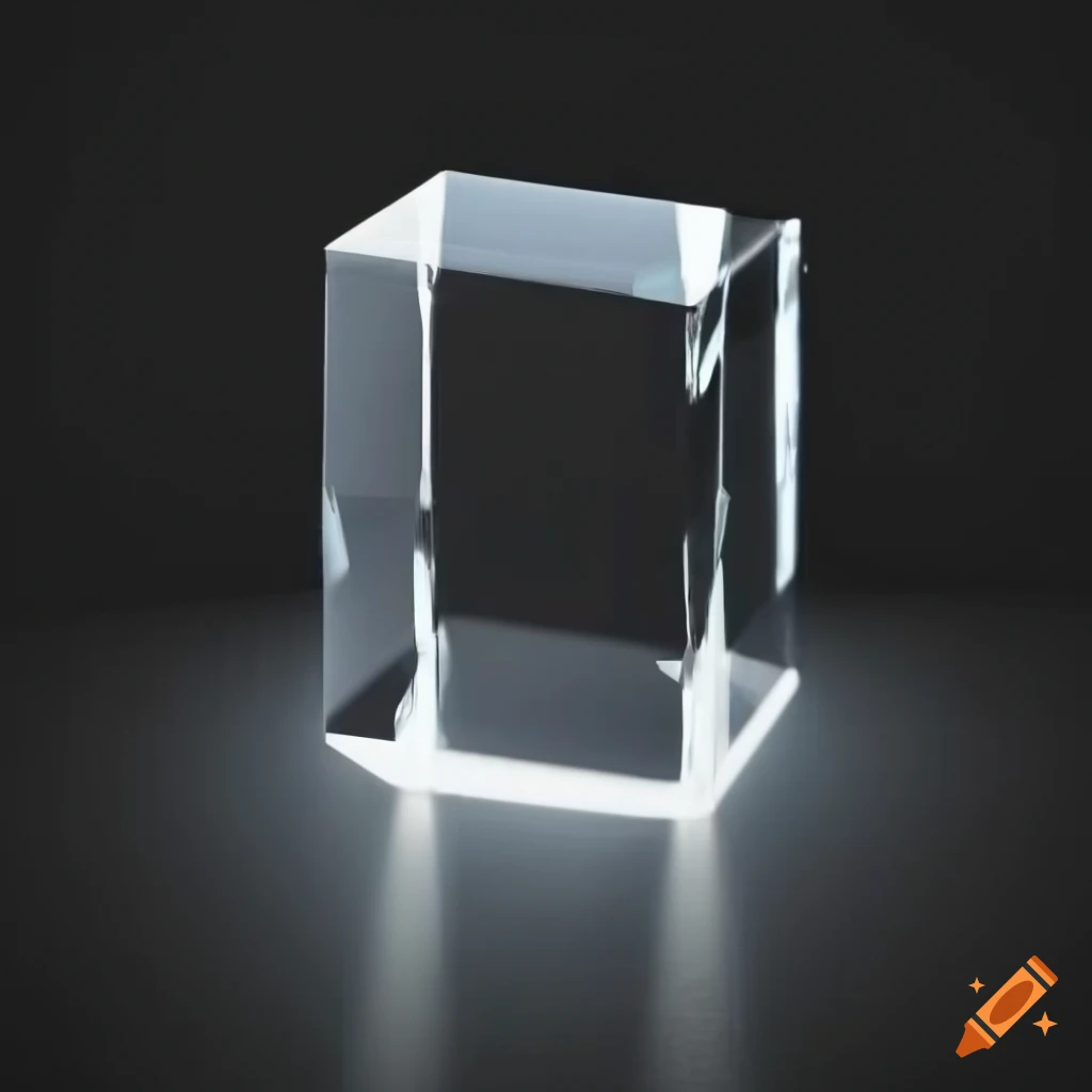Clear crystal cube on black background in 3d on Craiyon